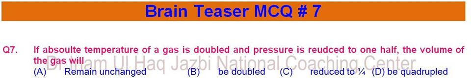 Chemistry by Inam Jazbi: Brain Teaser MCQs Set I