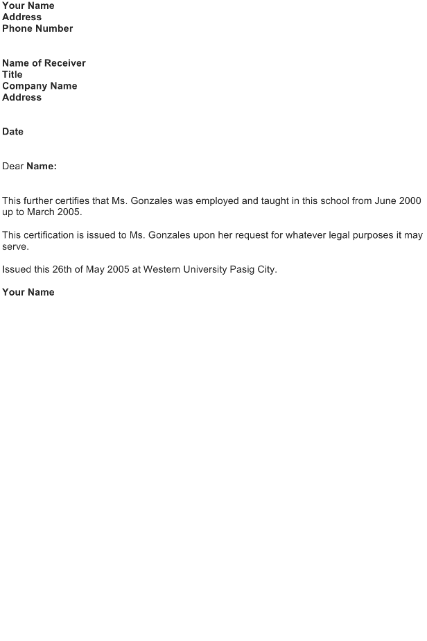 Certificate Of Employment Request Letter - Formal Letter