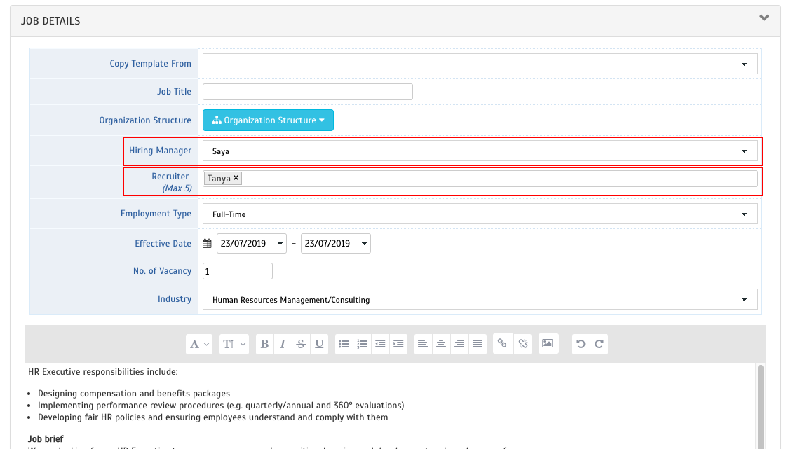 TimeTec Hire: Roles in Job Posting | FingerTec Technical Blog