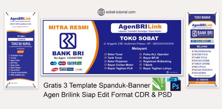 Gratis 3 Template Spanduk - Banner Agen BRILink Siap Edit Format CorelDraw - Sobat-Tutorial