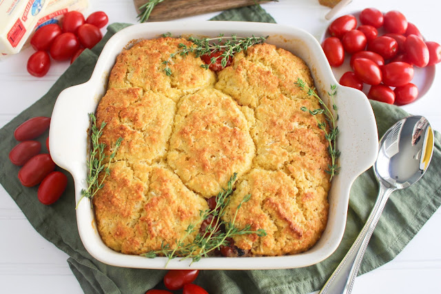 Kylee's Kitchen: Savory tomato and goat cheese corn cobbler