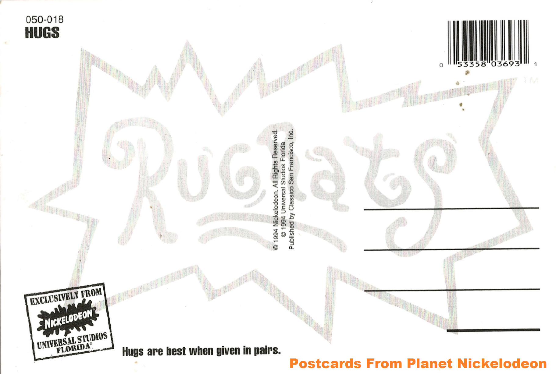 Postcards From Planet Nickelodeon: 'Hugs' | Rugrats Postcard | 1994 ...