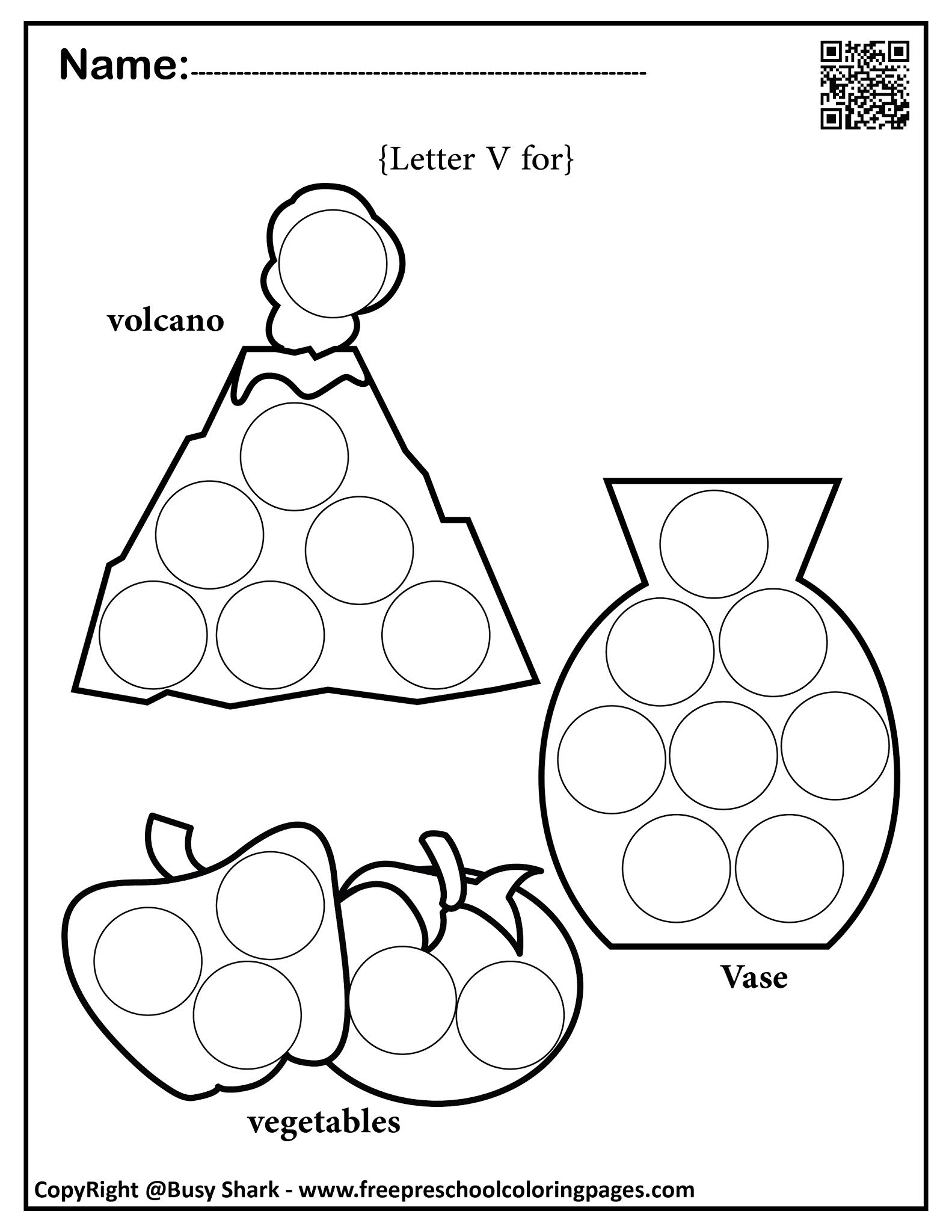 Letter V "10 free Dot Markers coloring pages"