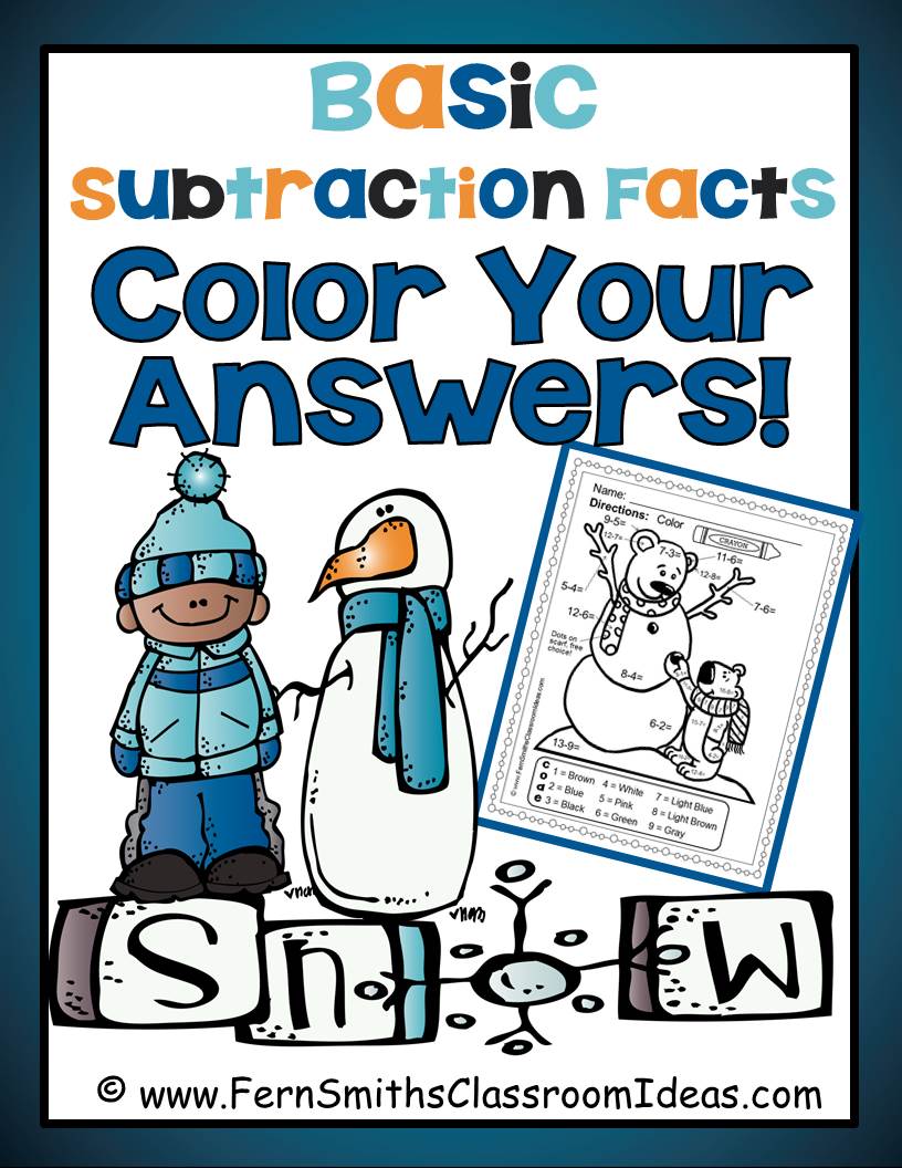Winter Fun! Basic Subtraction Facts - Color Your Answers Printables ...