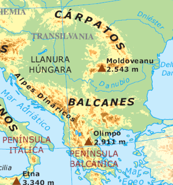 Península de los Balcanes. Mapa Político y Físico