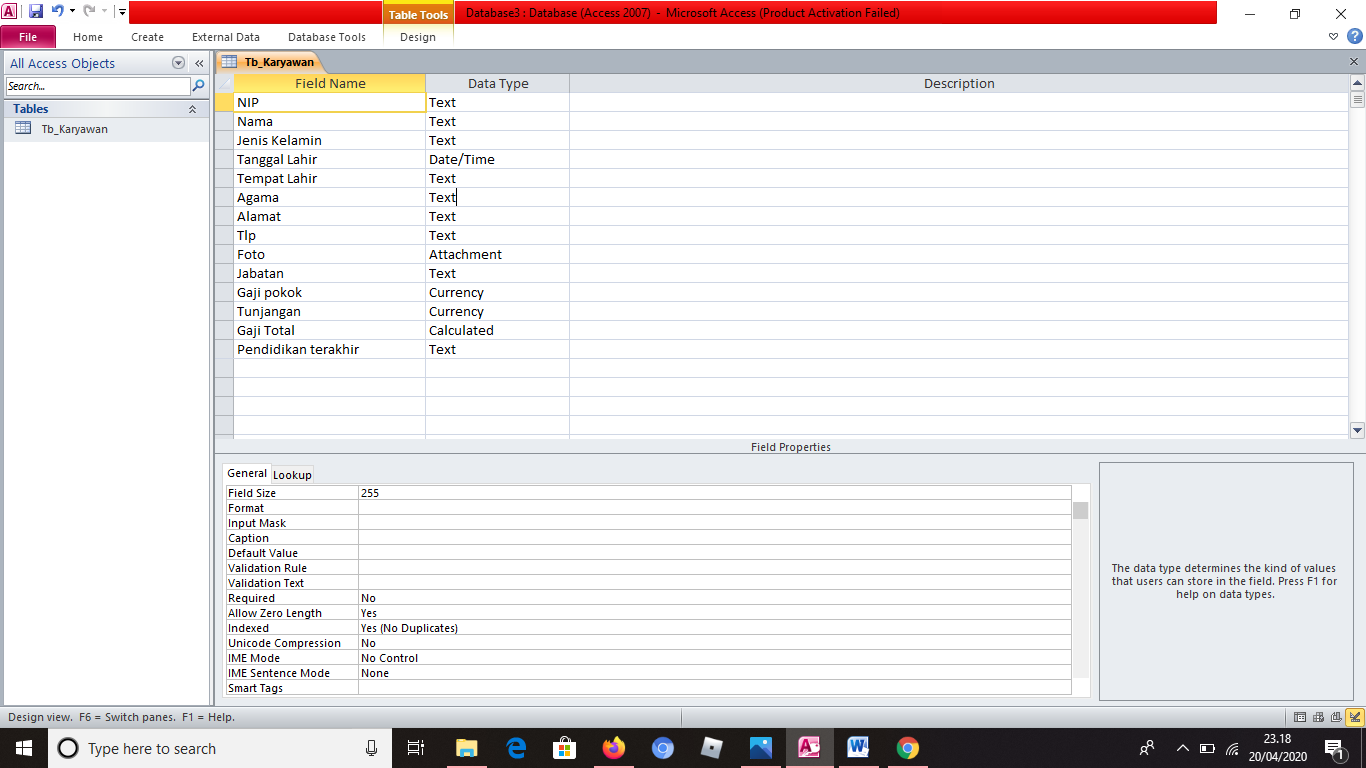 Cara membuat database karyawan di ms.access
