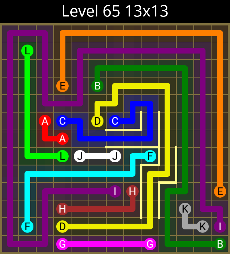 Puzzle Game Solutions: FLOW : PATHWAY PACK : LEVELS 61 - 90 : 13x13 PUZZLES