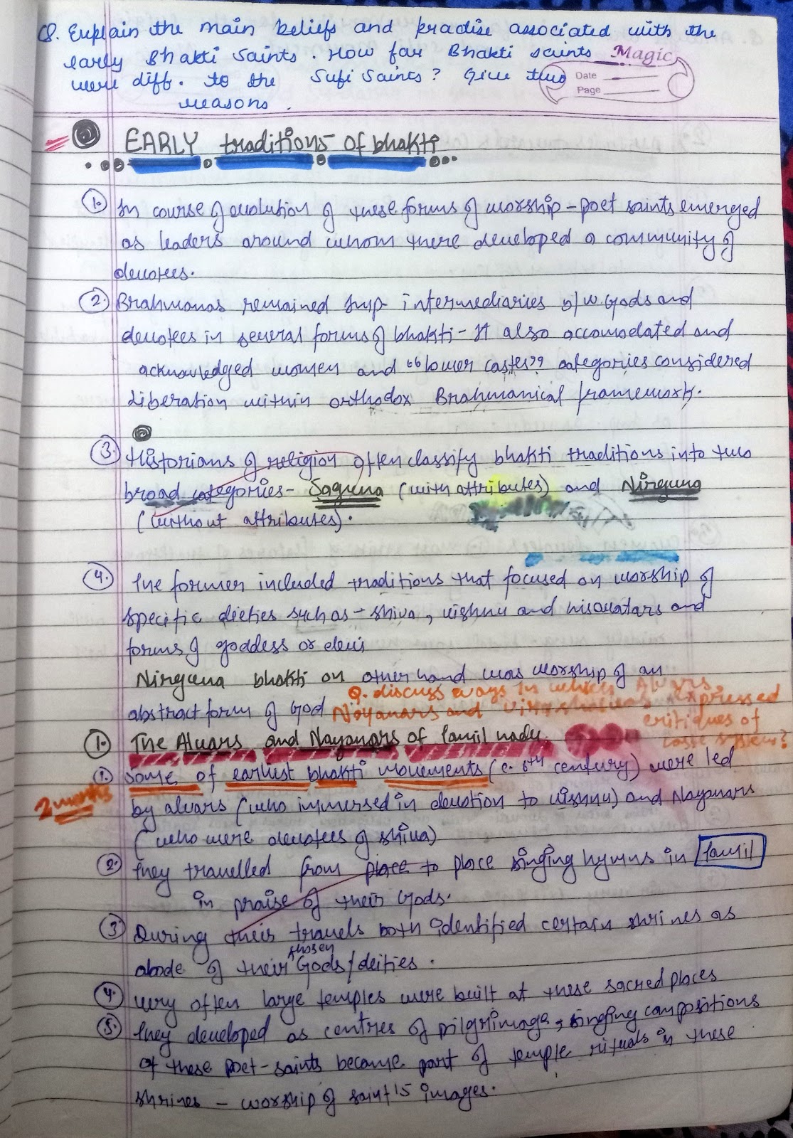 Handwritten Notes of Bhakti Sufi Traditions - History - Class 12th ...