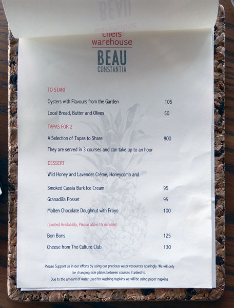 .: Birthday lunch at Chefs Warehouse, Beau Constantia