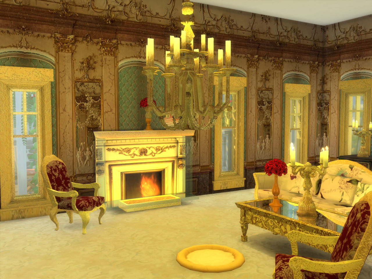 Anna Quinn Stories: Golden Gilded Walls Set Columns For SIMS 4