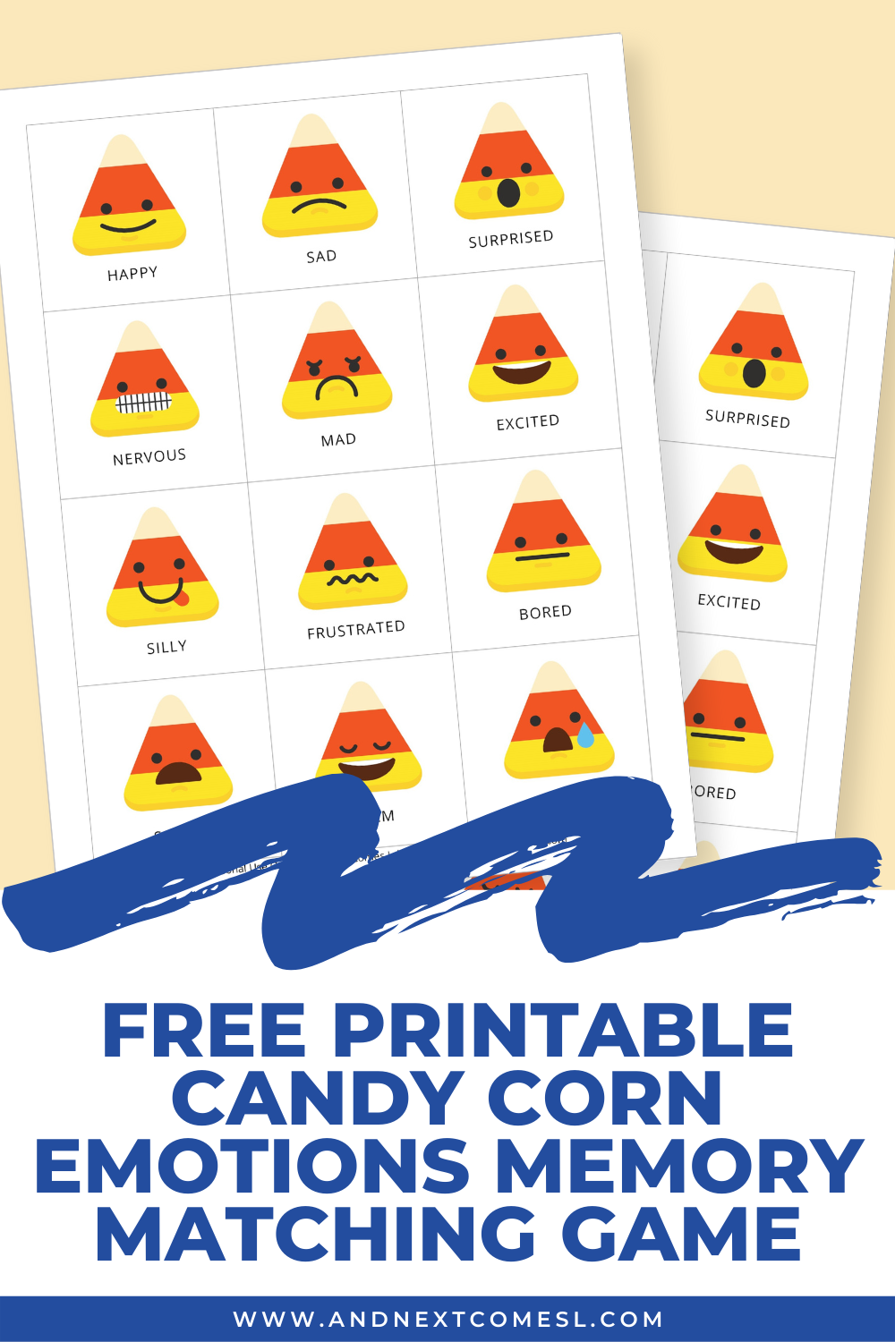 Free Printable Candy Corn Emotions Memory Matching Game | And Next ...