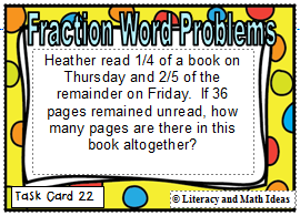 Literacy & Math Ideas: Multi-Step Fraction Word Problem Task Cards