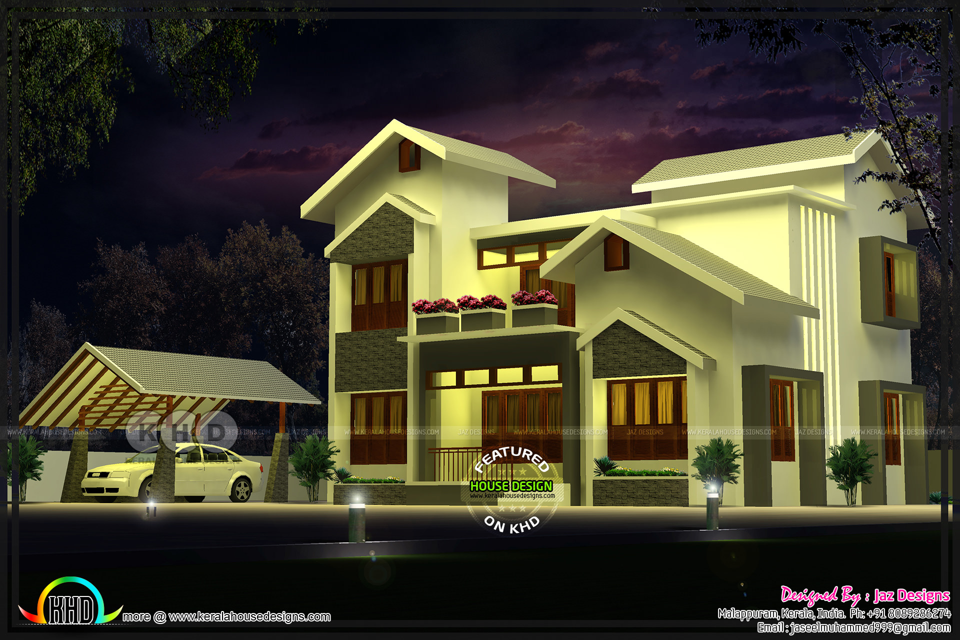 Modern mixed roof home design by Jaz designs - Kerala Home Design and ...