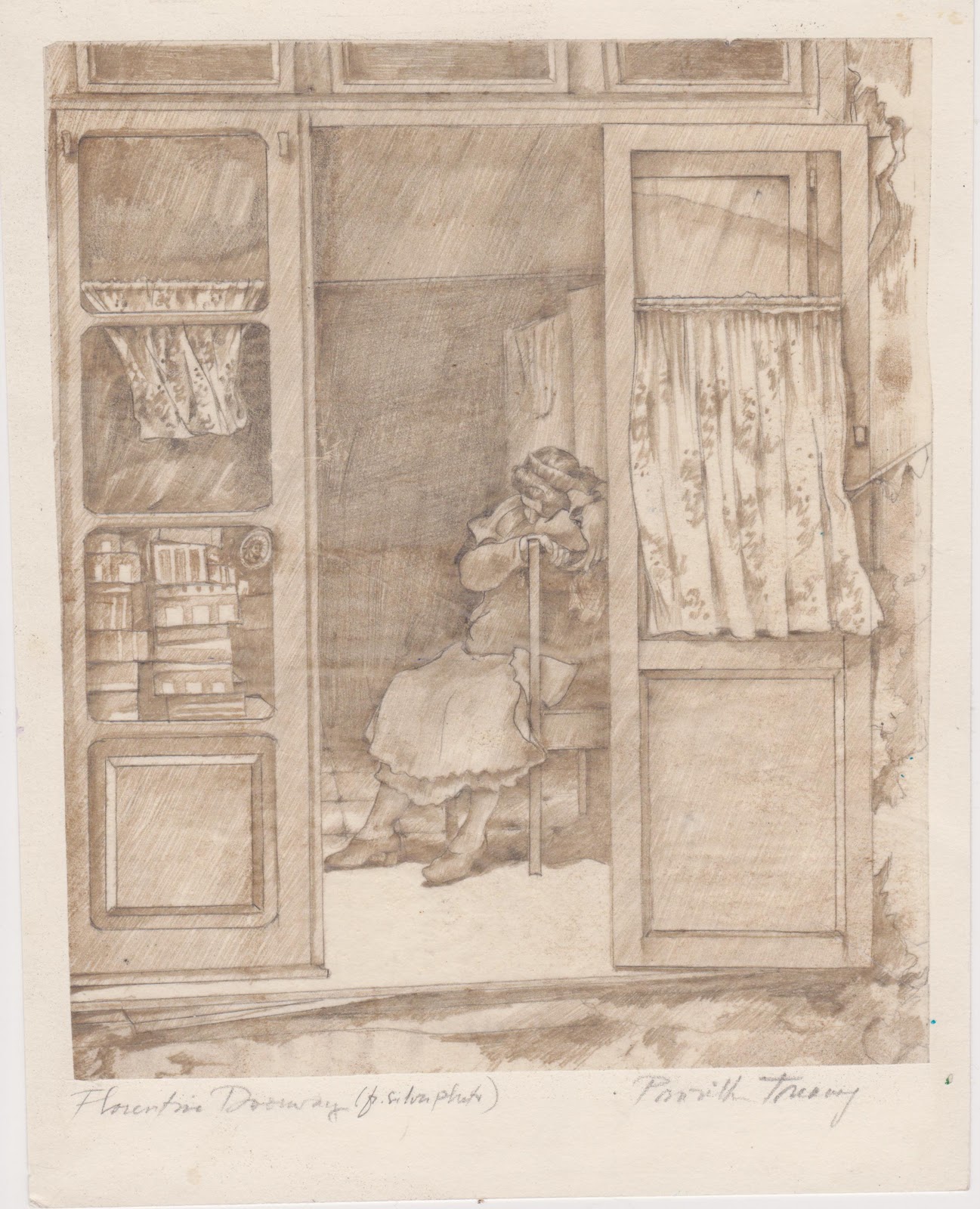 Fine Art by Priscilla Treacy: Drawing of Italian Woman in a Doorway for ...