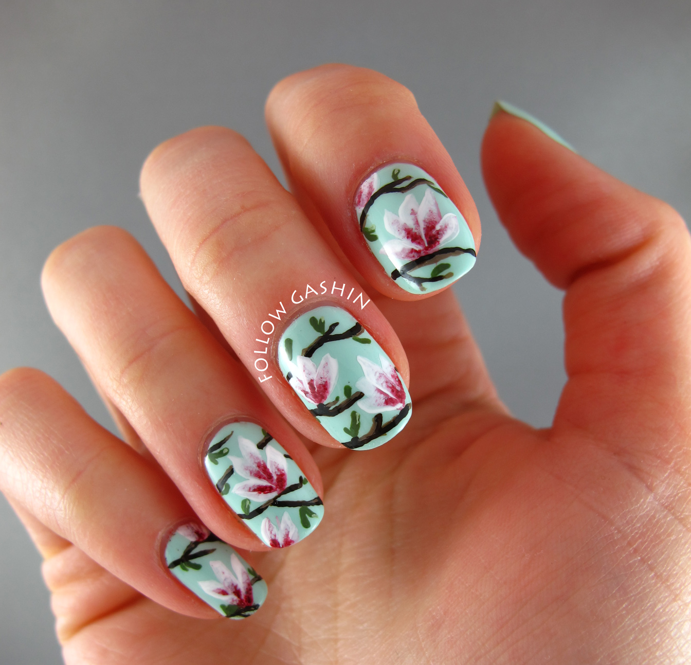 follow gashin: Magnolia Blossoms Nail Art