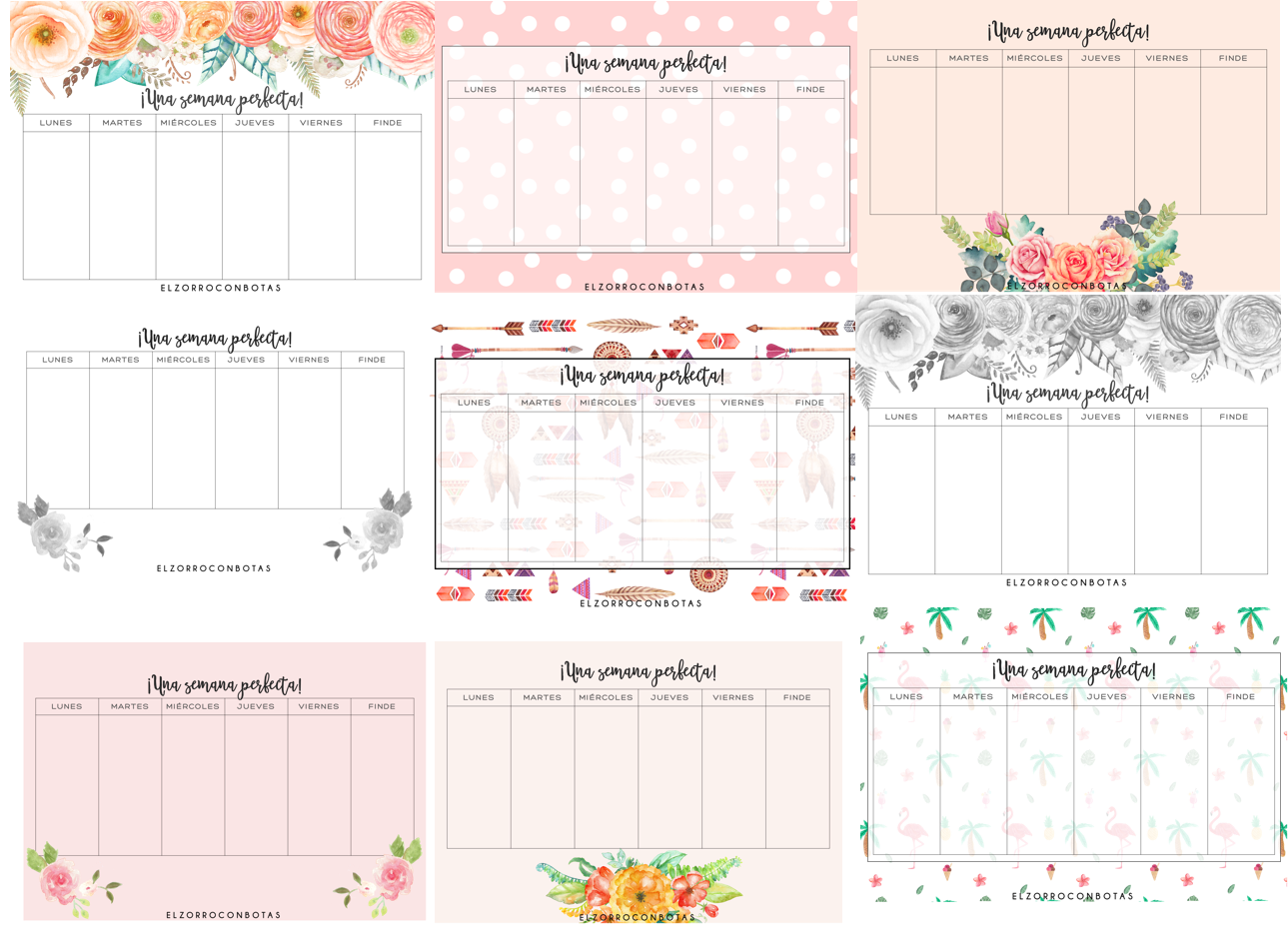 El zorro con botas: ORGANIZADORES SEMANALES GRATIS