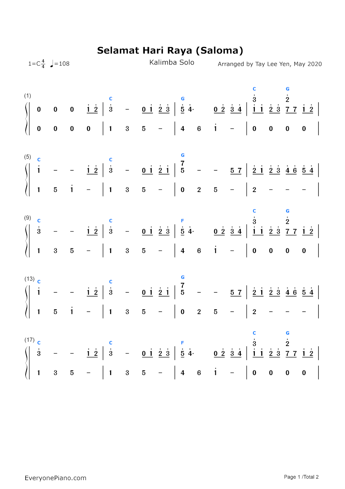 Yellow Bird Kalimba: Selamat Hari Raya (Saloma)