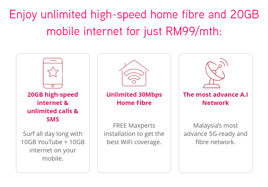 Maxis Hotlink移动网络和家用光纤网络联合配套