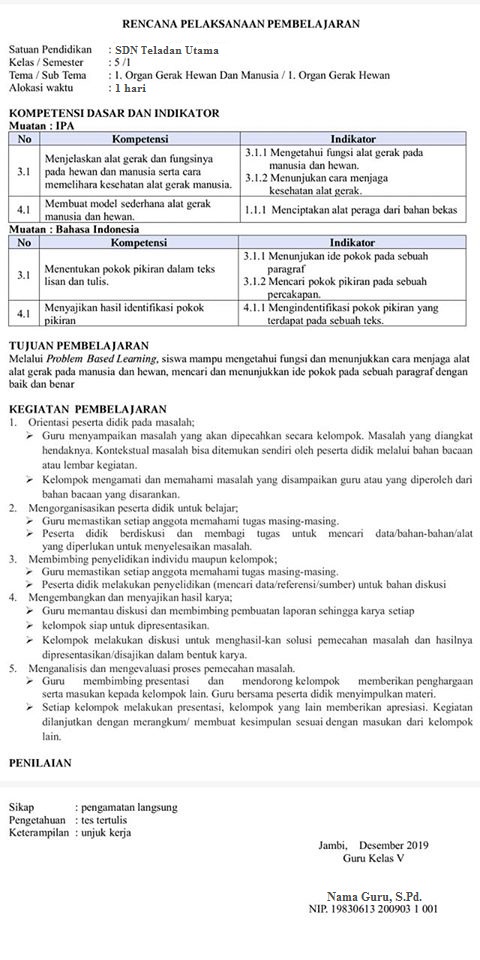 Mengenal Rpp 1 Lembar/Halaman Dan Umpamanya - Tozsugianto - Saran Pembelajaran