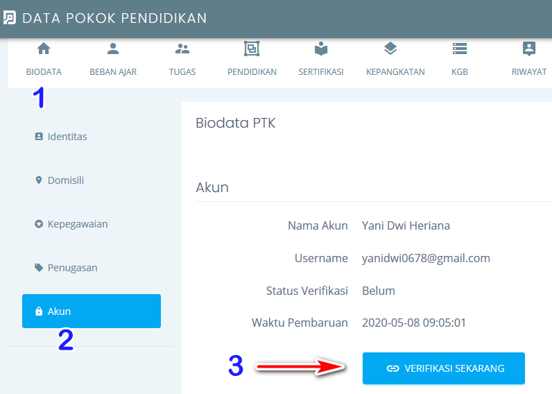 Cara Verifikasi Akun PTK dan Operator di laman ptk.datadik.kemdikbud.go ...