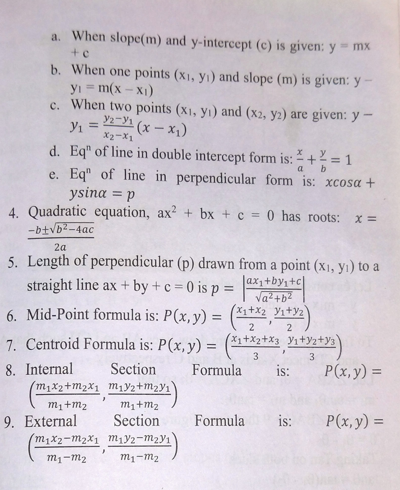 IMPORTANT FORMULA FOR CLASS 9,10,11 BASE FORMULA OF OPT MATHS