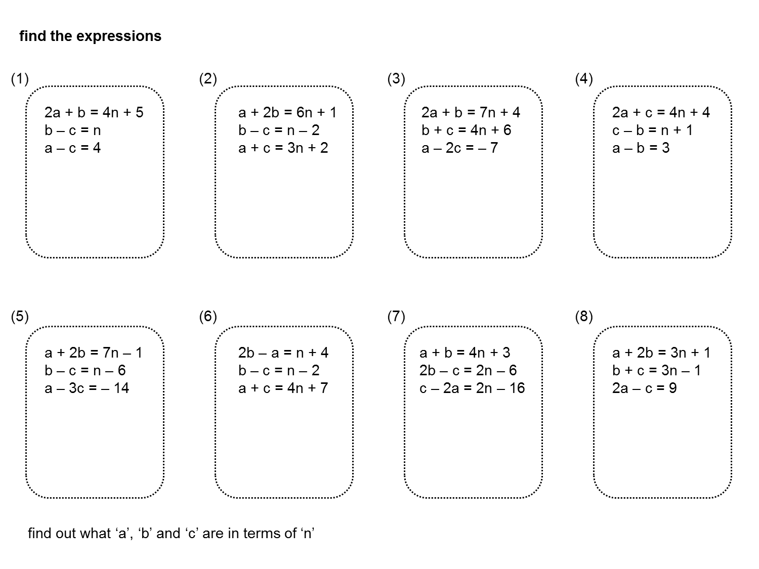 MEDIAN Don Steward mathematics teaching: find the expressions