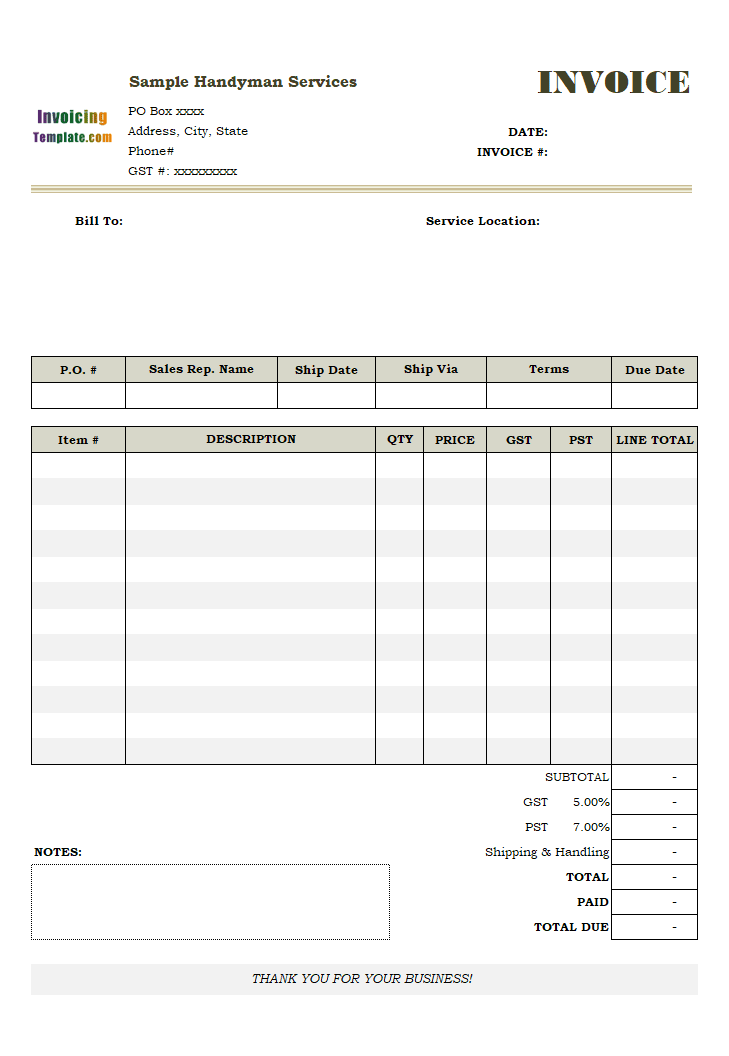 Handyman Invoices - Invoice Template