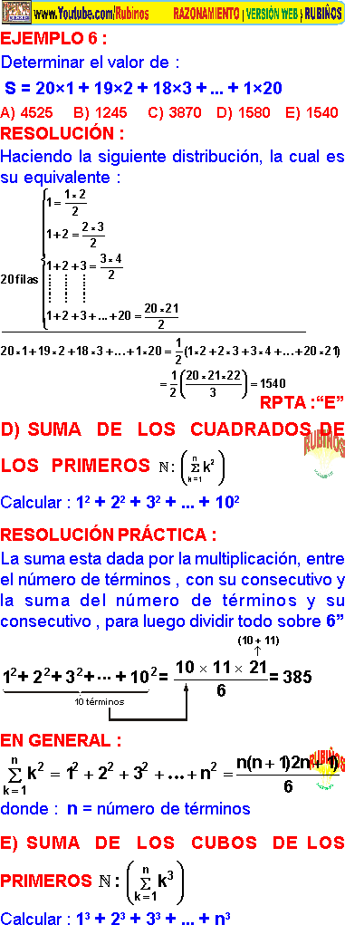 SERIES Y SUMATORIAS FÓRMULAS , MÉTODOS Y EJEMPLOS DE RAZONAMIENTO ...