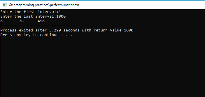 C Program to find Perfect Numbers between intervals given by user ...