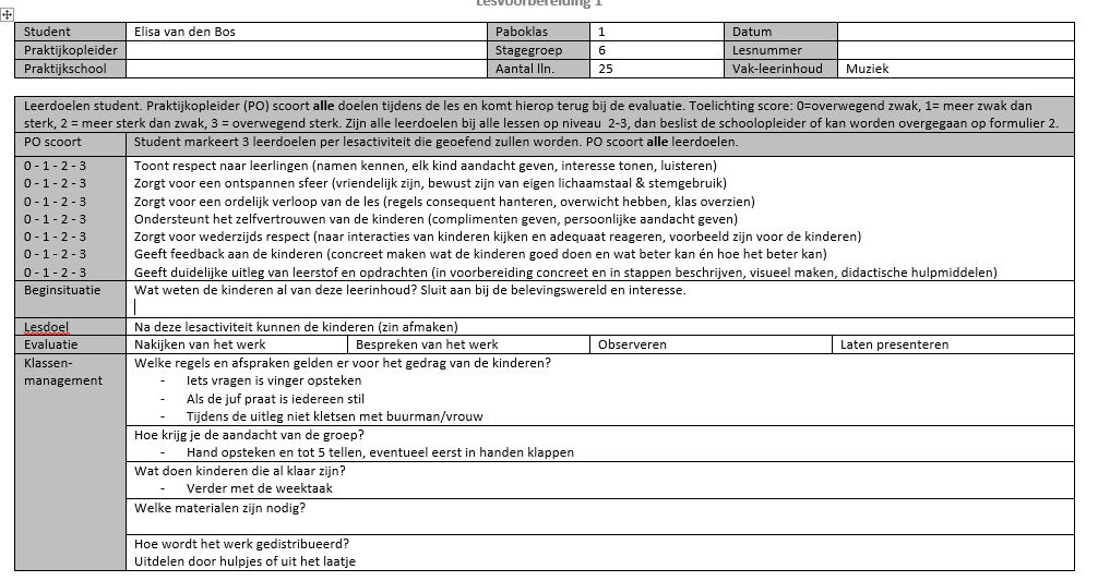 Juf Elisa op de pabo Muziek: Lied aanleren volgens OMOKVAR model