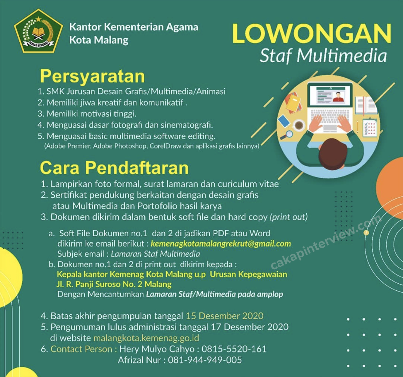Lowongan Kerja SMA SMK Kementerian Agama Kota Malang Desember 2020 ...