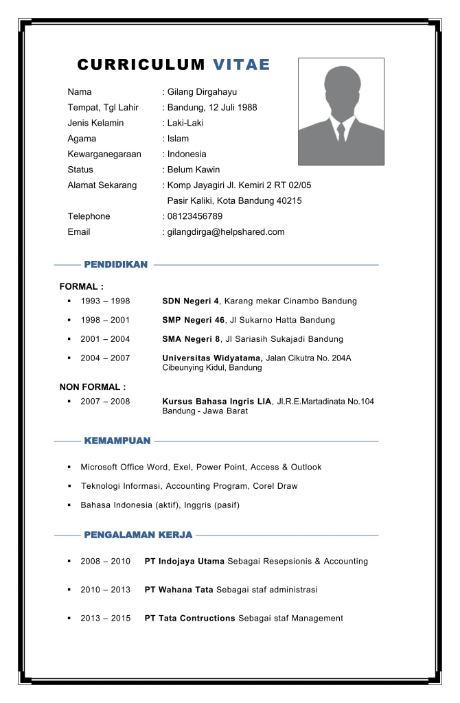 Curriculum Vitae Indonesia - Birthday Letter