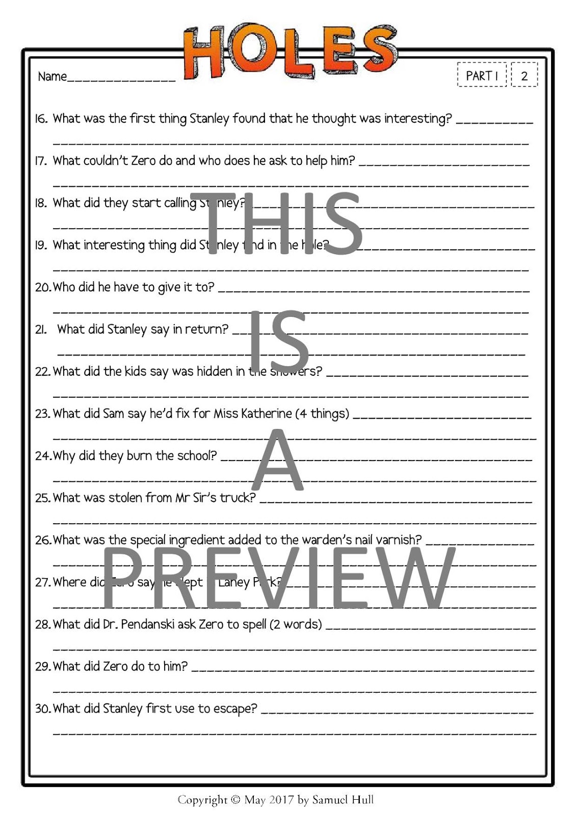 Holes (2003) - Movie Questions + Summary writing Activities ~ Movie ...