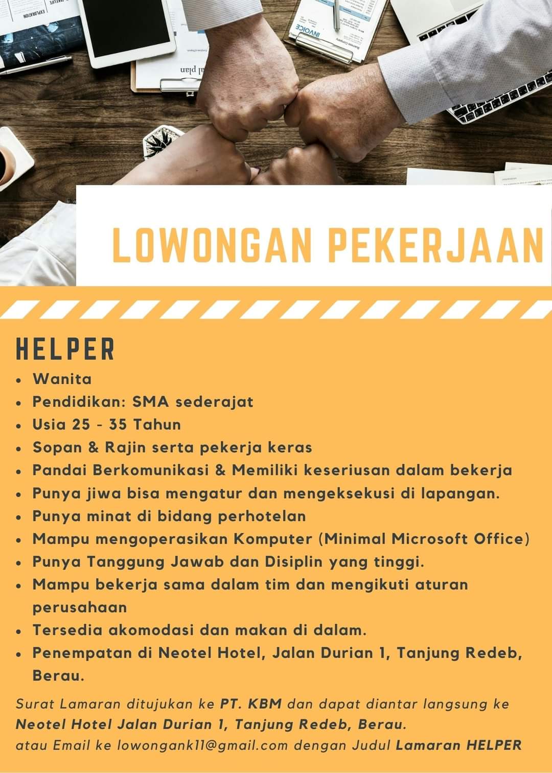 Lowongan Kerja Helper SPV Hotel Berau - LOWONGAN KERJA KALIMANTAN TIMUR ...