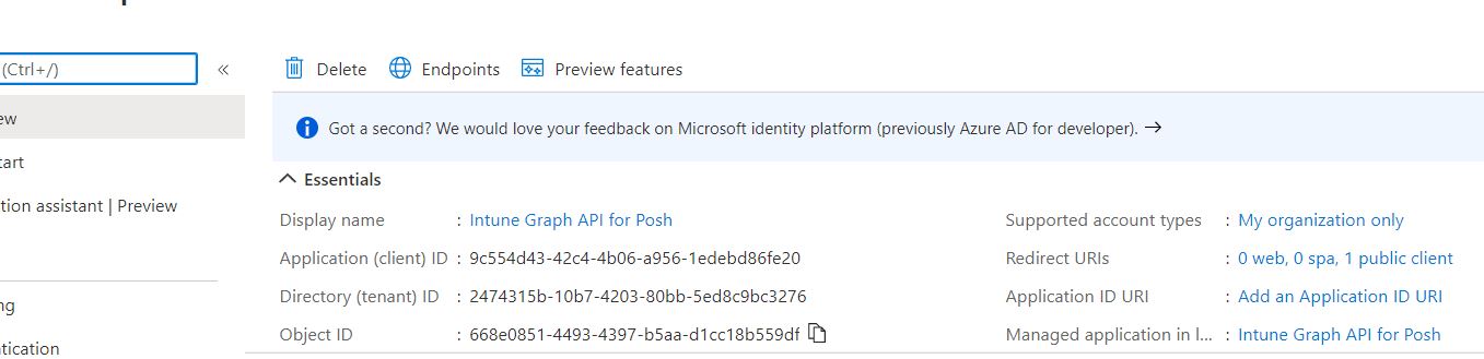 Create an Azure application to authenticate to Intune Graph module with ...