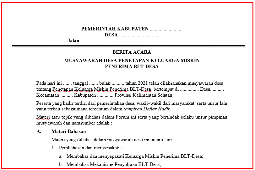 Download Berita Acara Musyawarah Desa Penetapan Keluarga Miskin ...