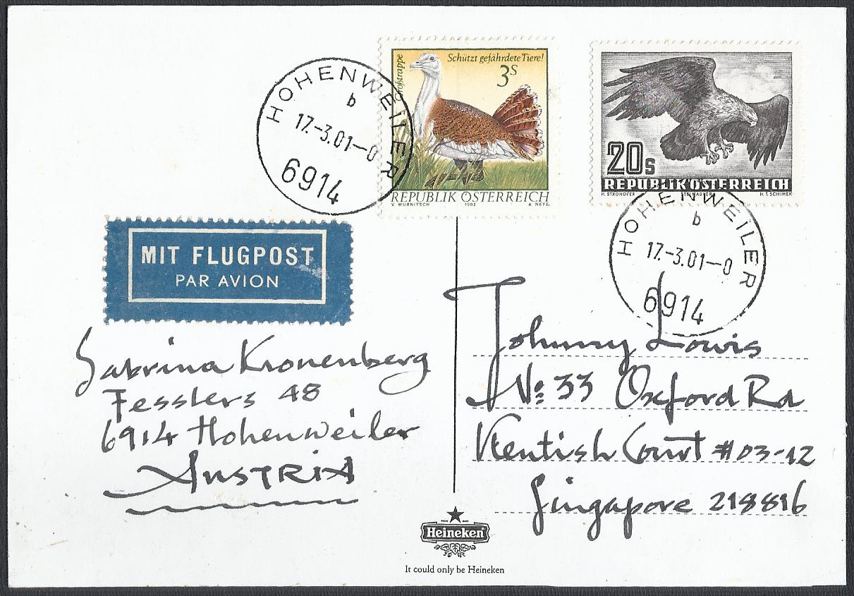 Airmail Labels and Bird Stamps on Post Cards: Austria
