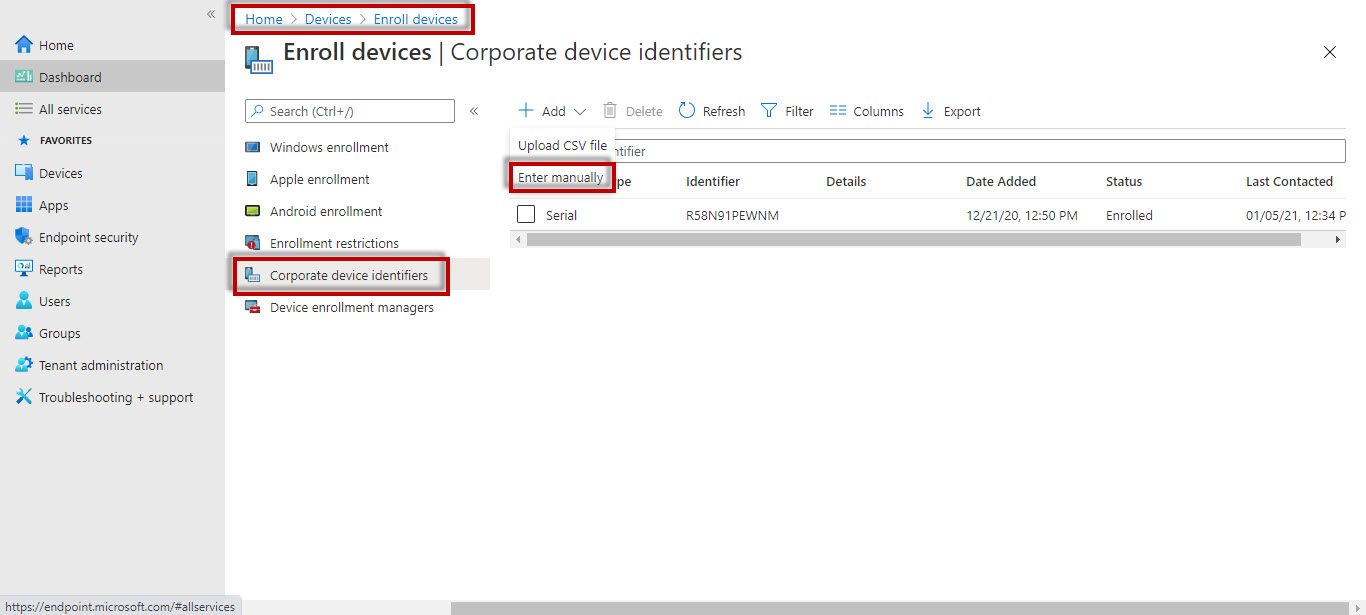 Corporate Device Identifier (Approve Mobile Device by Serial Number)