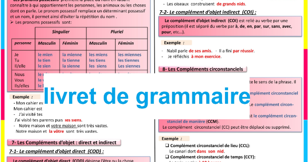 ملخصات دروس اللغة الفرنسية للسادس ابتدائي: livret de grammaire