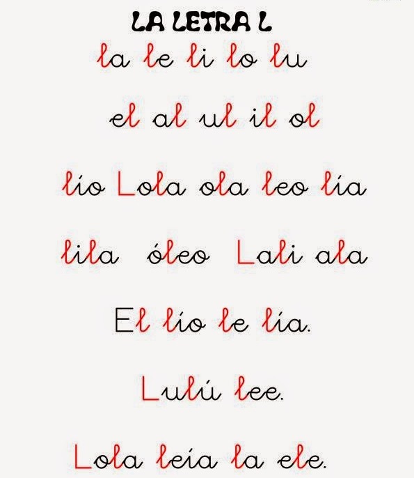 LA PANDILLA DE ALFAJARÍN: LEEMOS CON LA LETRA L