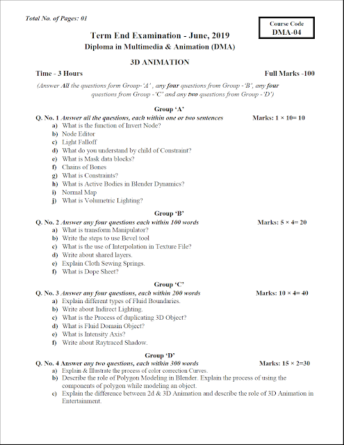 OSPU DMA 3d animation June 2019 Question Paper - University Question Papers