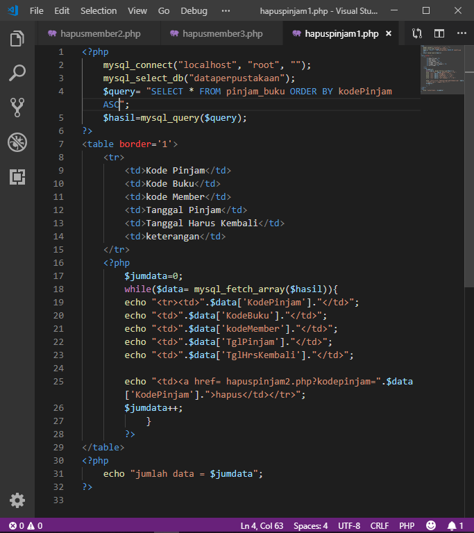pemrograman JOSS: MEMBUAT TABEL DALAM HTML by VISUAL STUDIO CODE