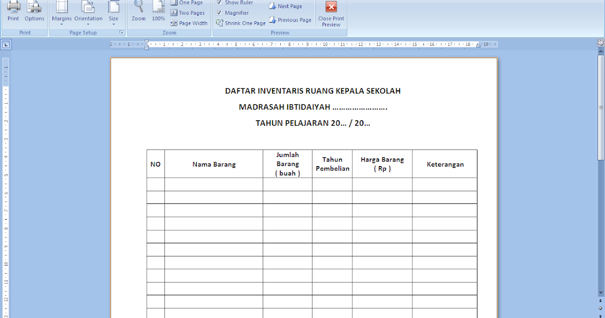 Format daftar inventaris ruang kepala sekolah - antapedia.com