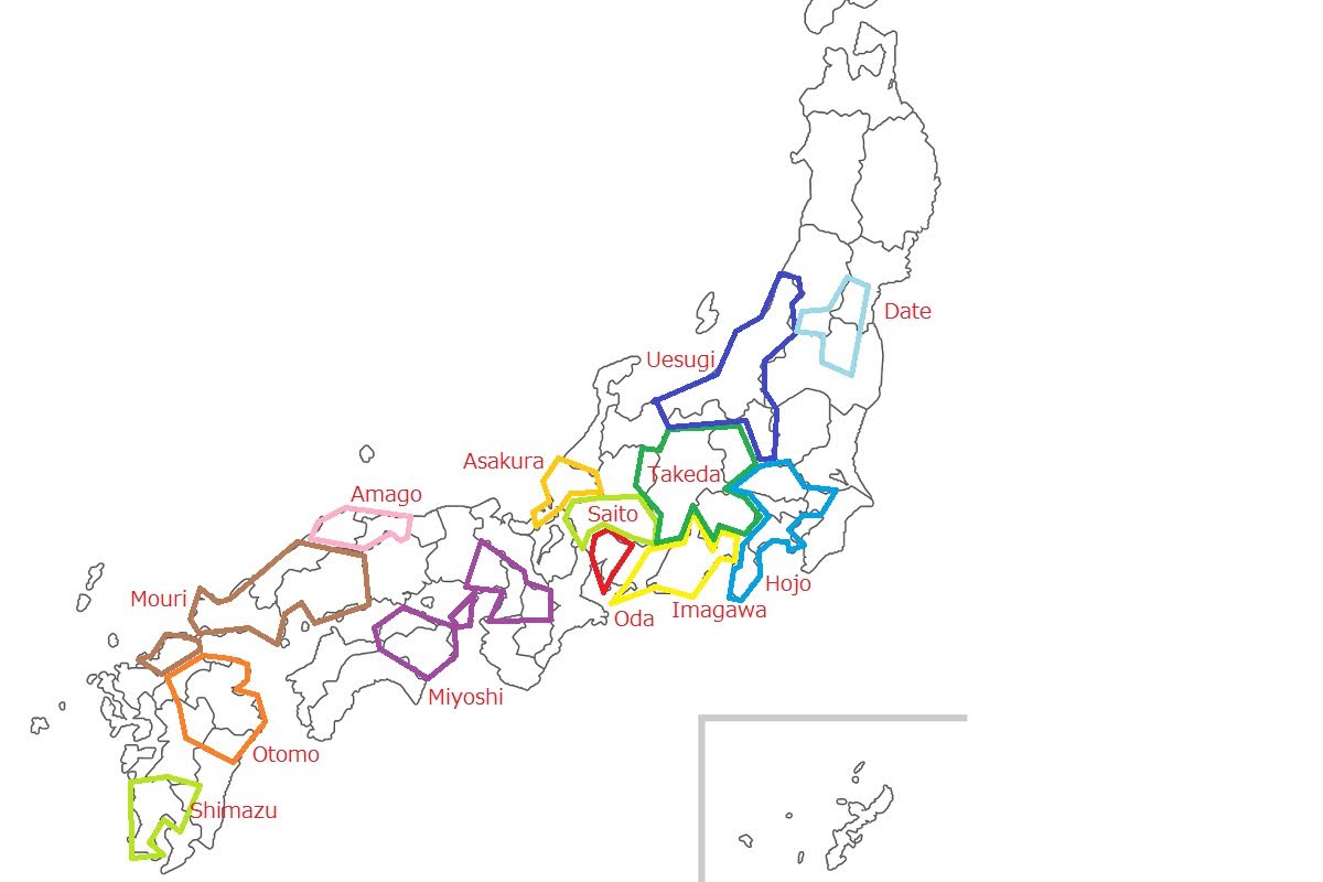 Old province name and power map of Sengoku era | Japan Castle Explorer