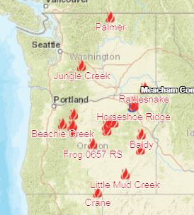 Map of Active Wildfires in the Oregon & Washington