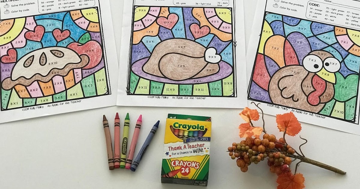 An Apple For The Teacher: Thanksgiving Color by Number Math Facts ...