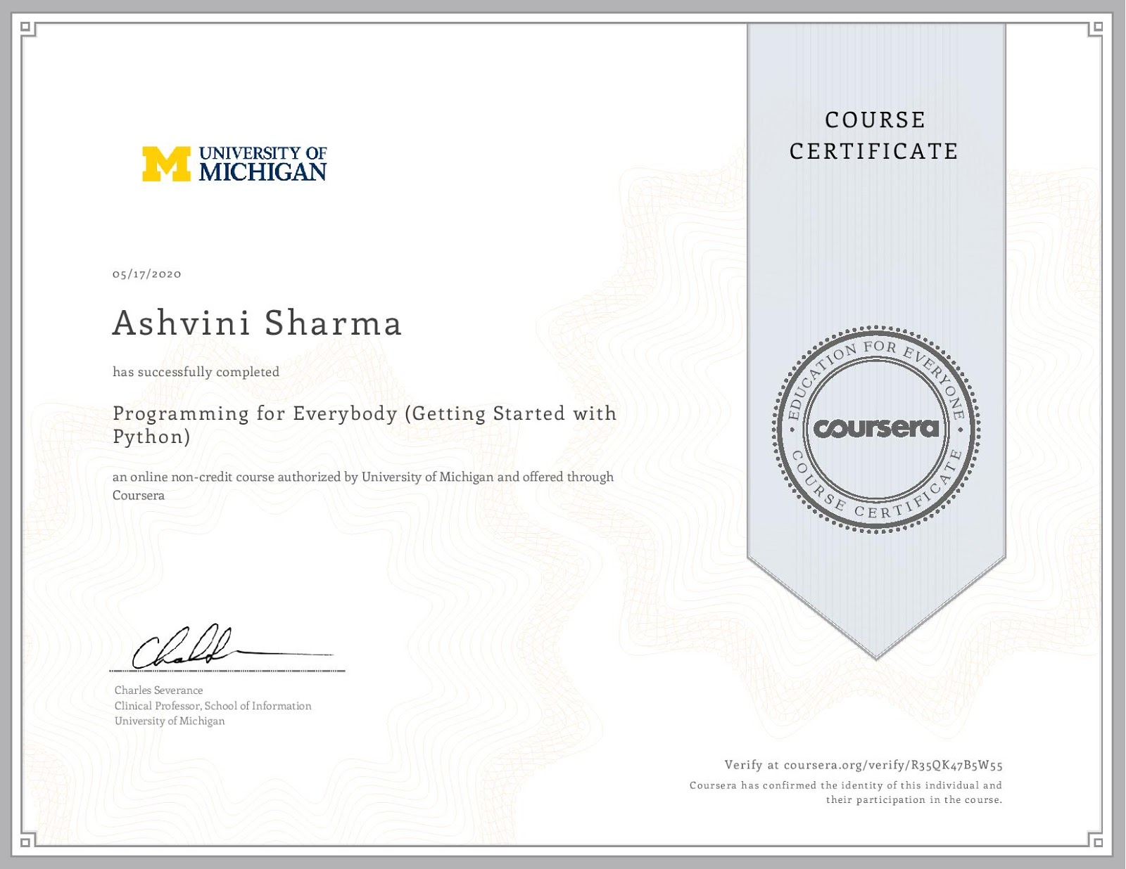 Programming for everybody (Python) Certificate