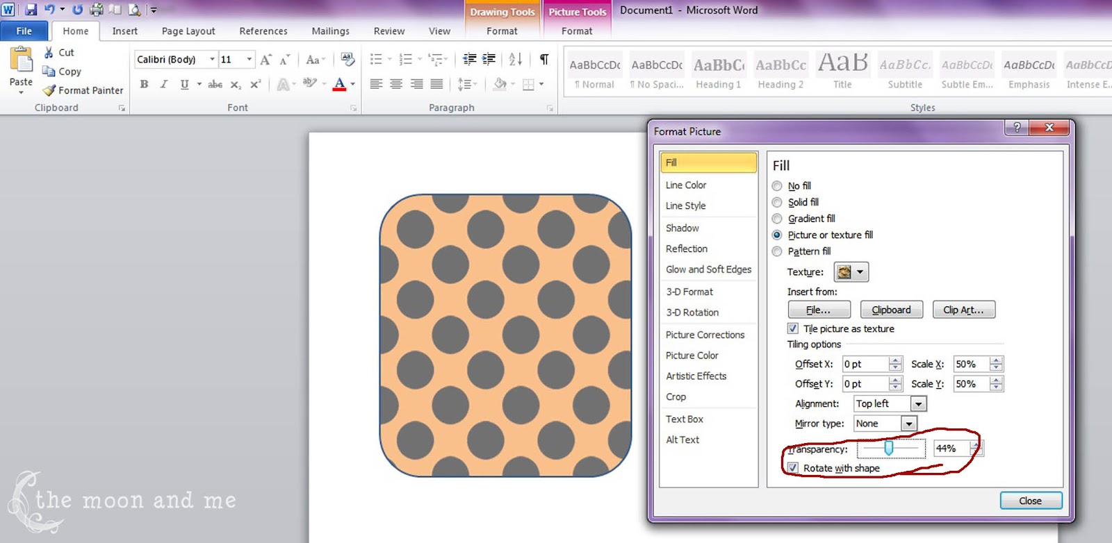 The Moon and Me: How To: Create and Fill Shapes in Word