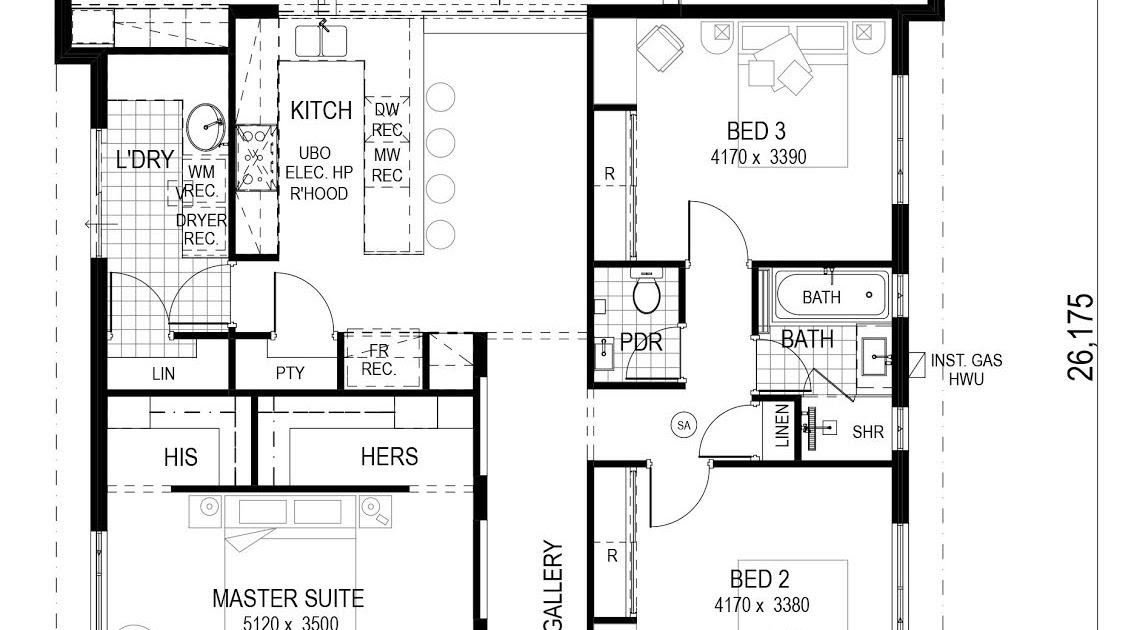 Single Story House Plans - Bathroom and Garden