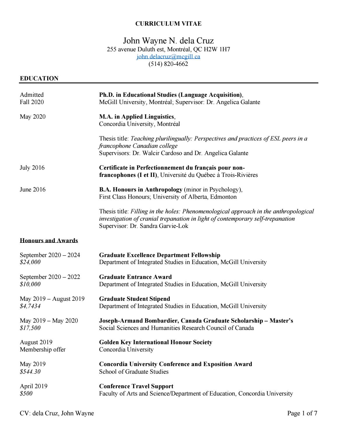 Curriculum Vitae Quebec - Birthday Letter